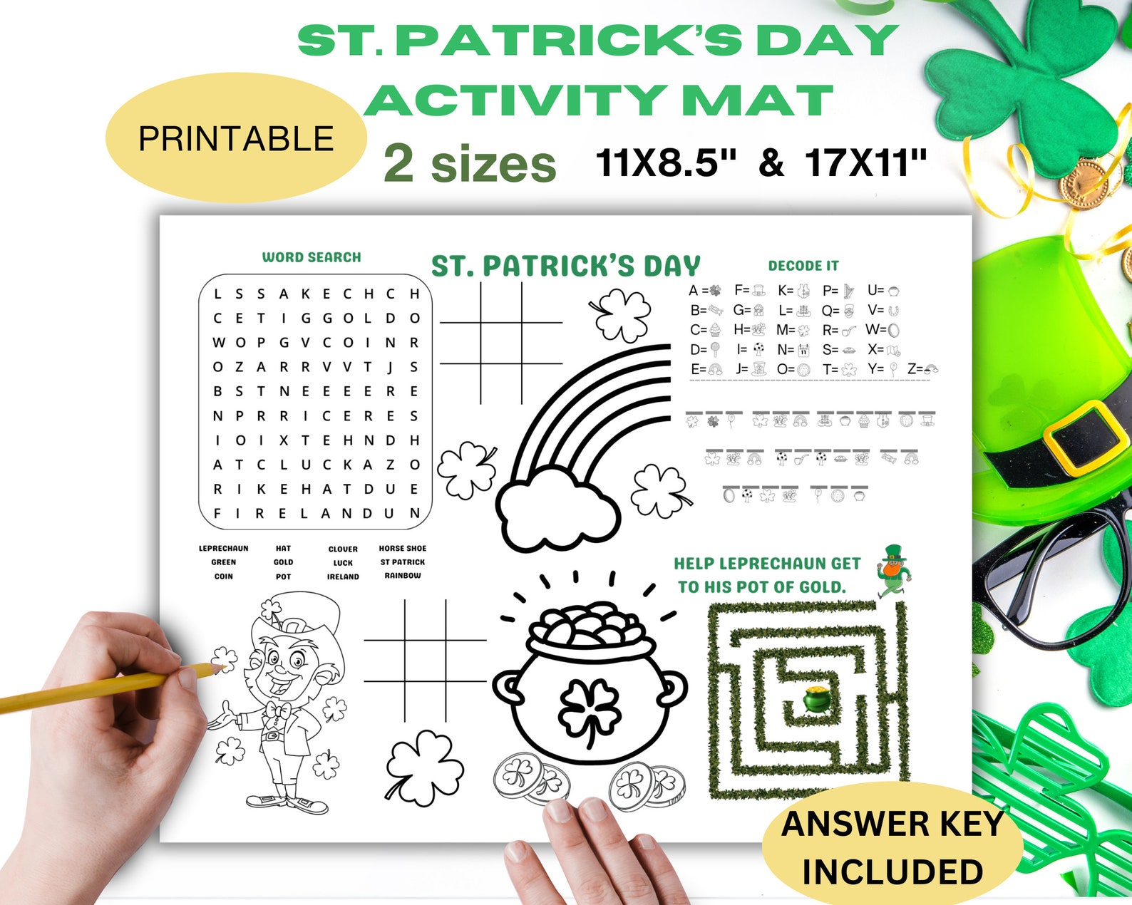 Printable St. Patrick's Day Kid Puzzle Game/coloring Page Activity ...