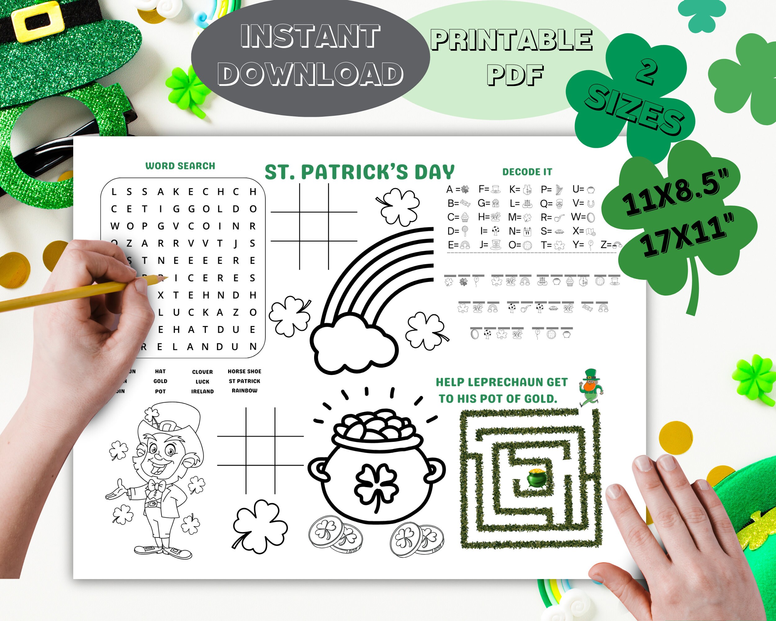 Printable St. Patrick's Day Kid Puzzle Game/coloring Page Activity ...