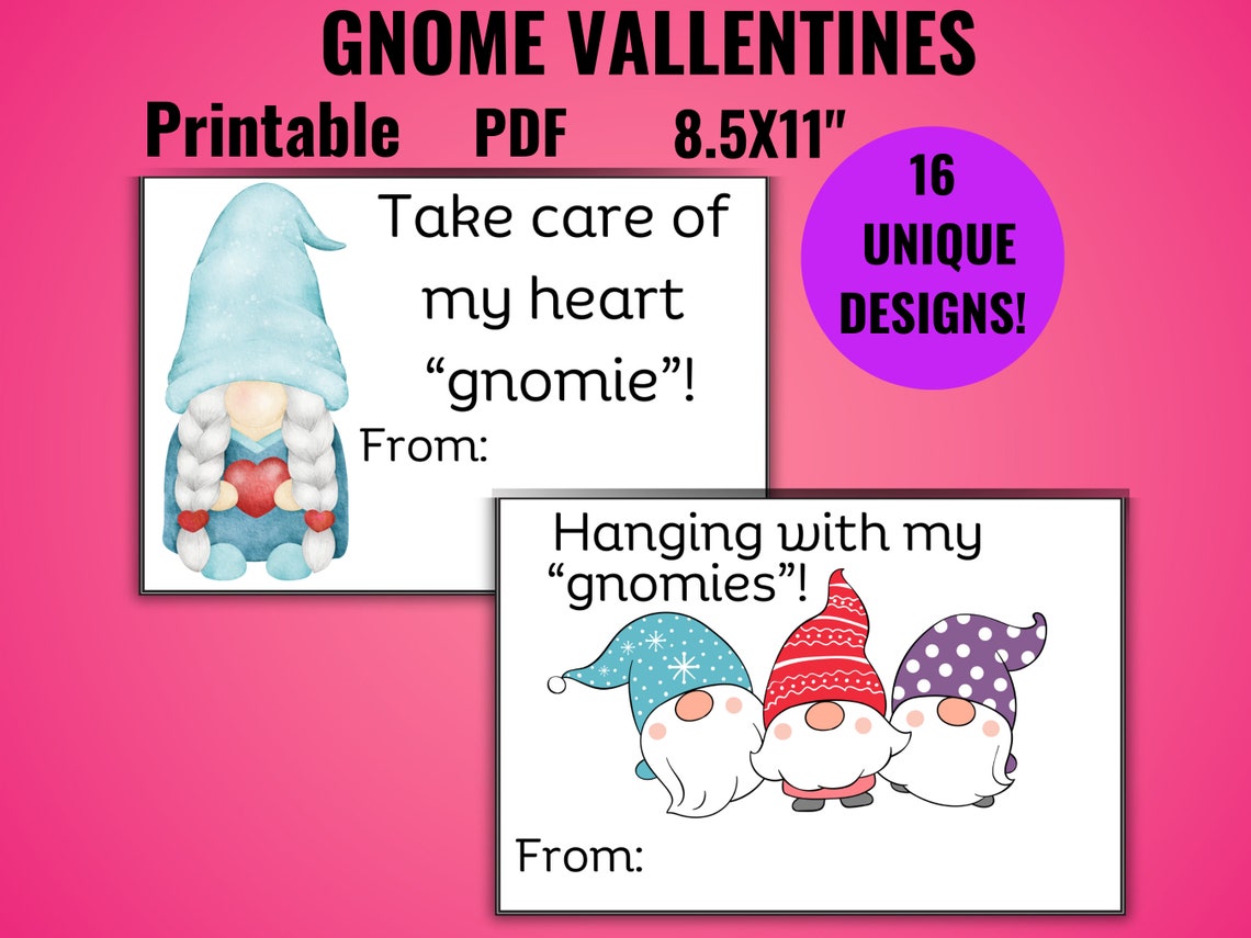 Printable Gnome Valentine Cards for Friends Valentine Cards for ...