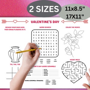 Valentine Placemat, Kid Activity Mat, Valentine Party Activity, Party ...
