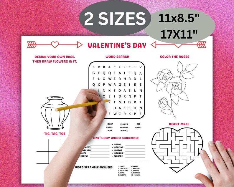 Valentine Placemat, Kid Activity Mat, Valentine Party Activity, Party ...