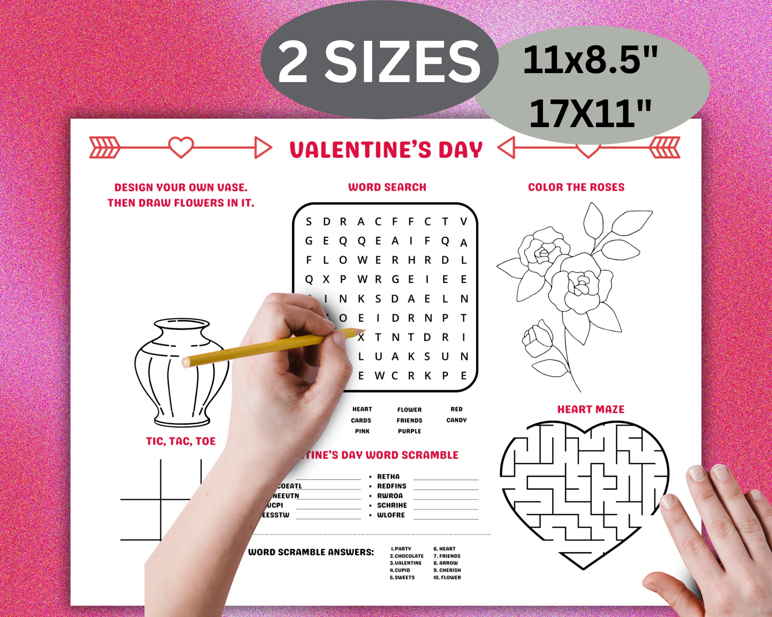 Valentine Placemat, Kid Activity Mat, Valentine Party Activity, Party ...