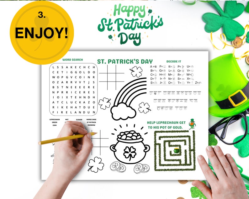 Printable St. Patrick's Day Kid Puzzle Game/coloring Page Activity ...