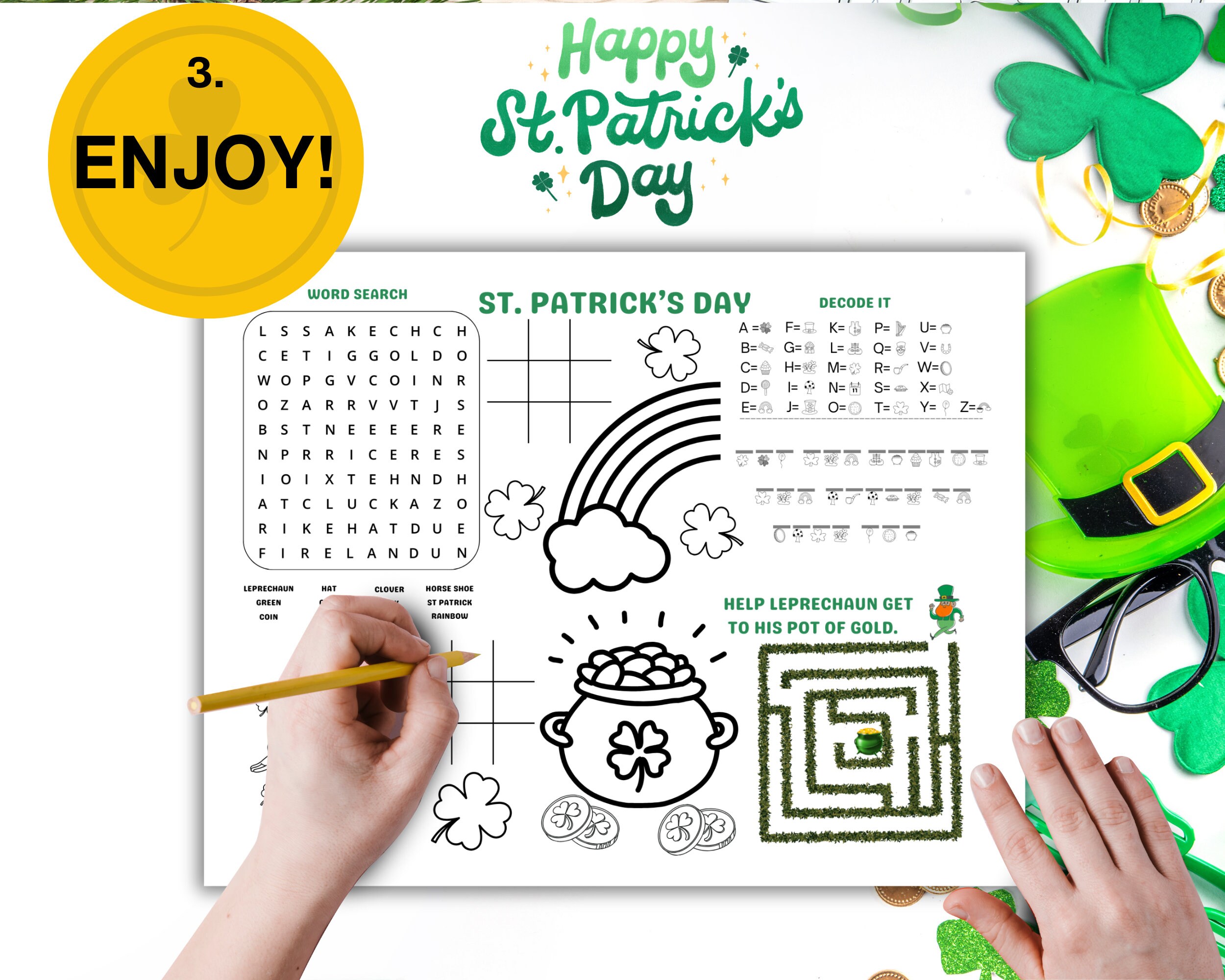 Printable St. Patrick's Day Kid Puzzle Game/coloring Page Activity ...