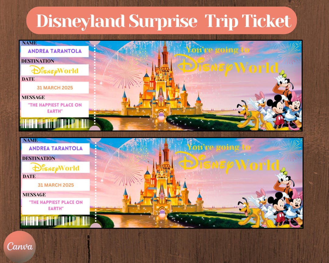 Printable Disneyland Surprise Trip Ticket: Canva Editable (instant ...