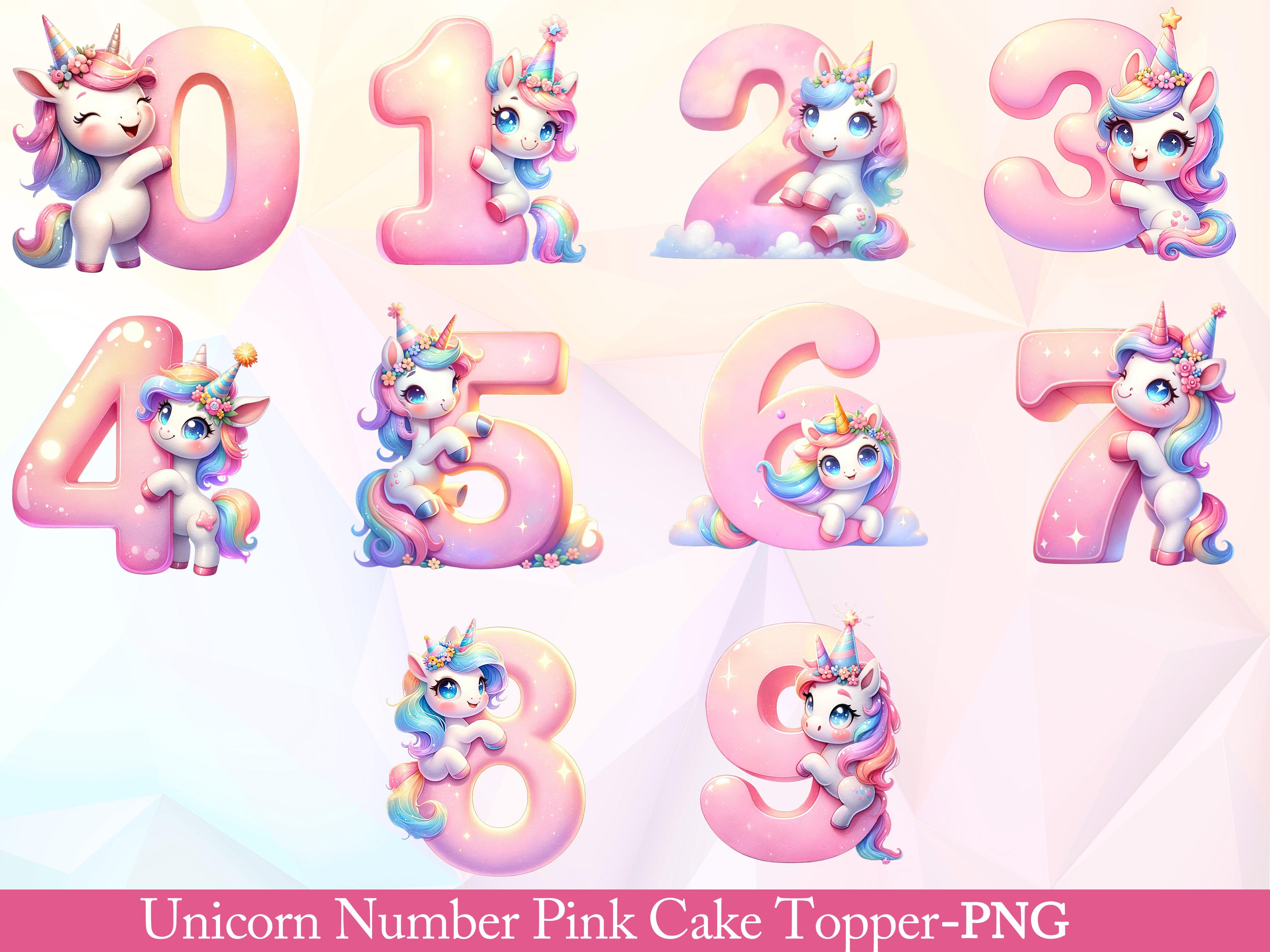 Unicorn Number Birthday Cake Topper: Rainbow Clipart Bundle (digital ...