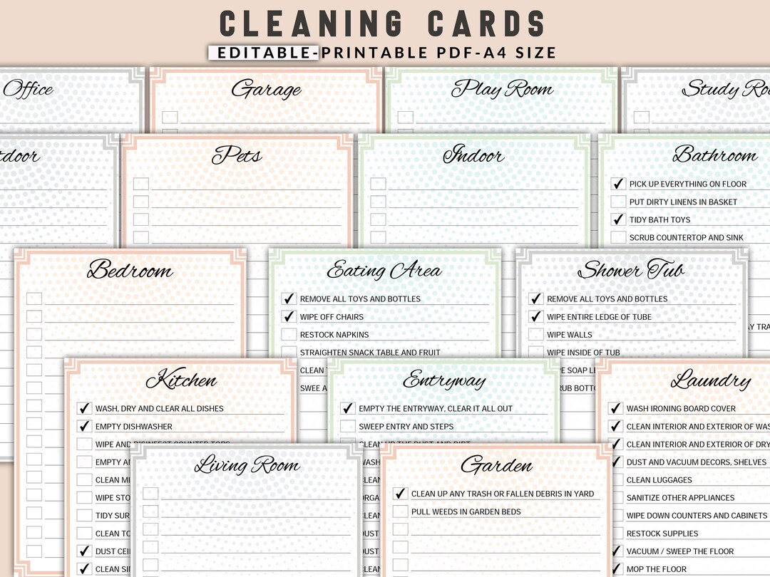 Cleaning Cards Checklist: Room by Room, Kids Chores (editable PDF) - Etsy