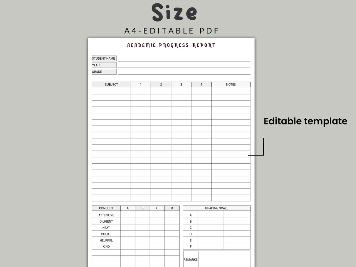 Academic Progress Report: Printable & Editable Student Assessment ...