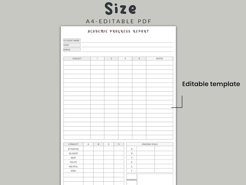 Academic Progress Report Printable and Editable, Academic Performance ...