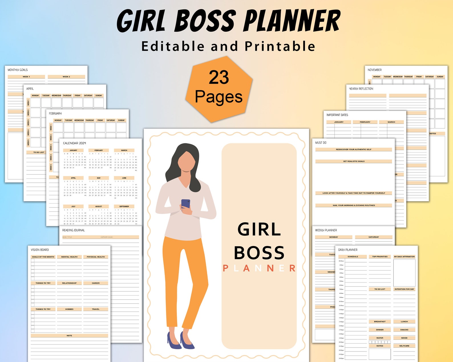 Girl Boss Planner for 2024, Girl Boss Planner Template, Girl Boss ...