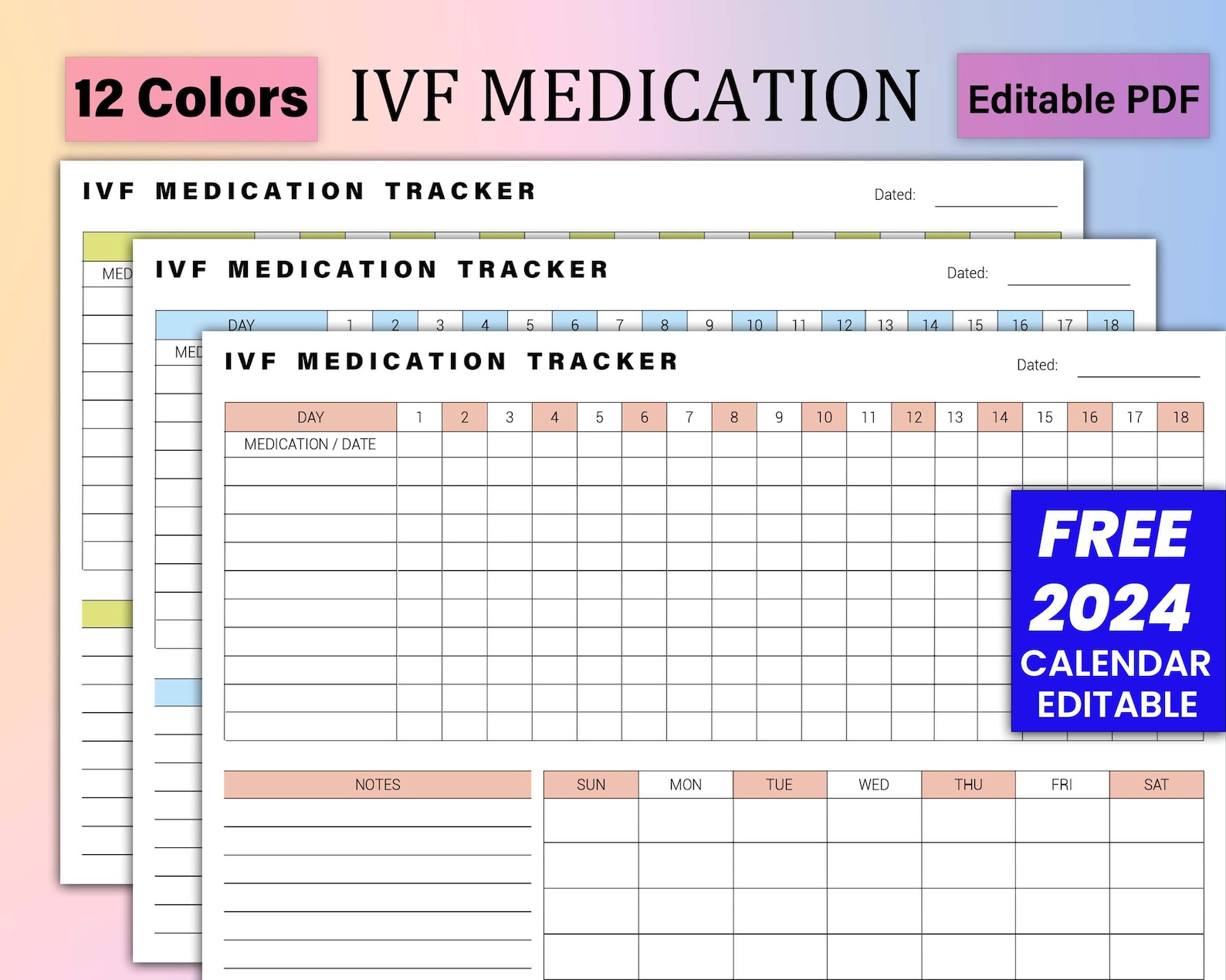 IVF Medication Tracker: Editable Planner & 2024 Calendar (PDF) - Etsy