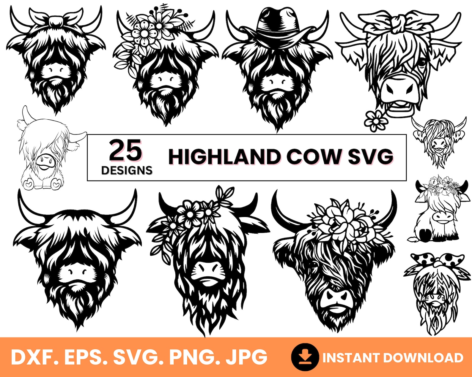 Highland Cow Svg Bundle, Highland Cow Png, Highland Cow Head Svg, Cow ...