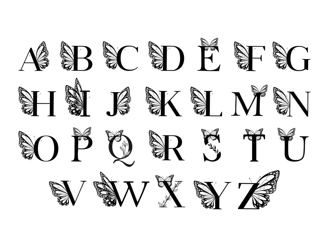 Butterfly Monogram Alphabet: 26 Cut Files for Cricut, Silhouette (SVG ...