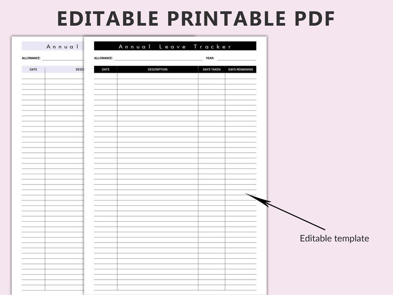 Annual Leave Tracker: Employee Time Off, Editable PDF (A4) - Etsy