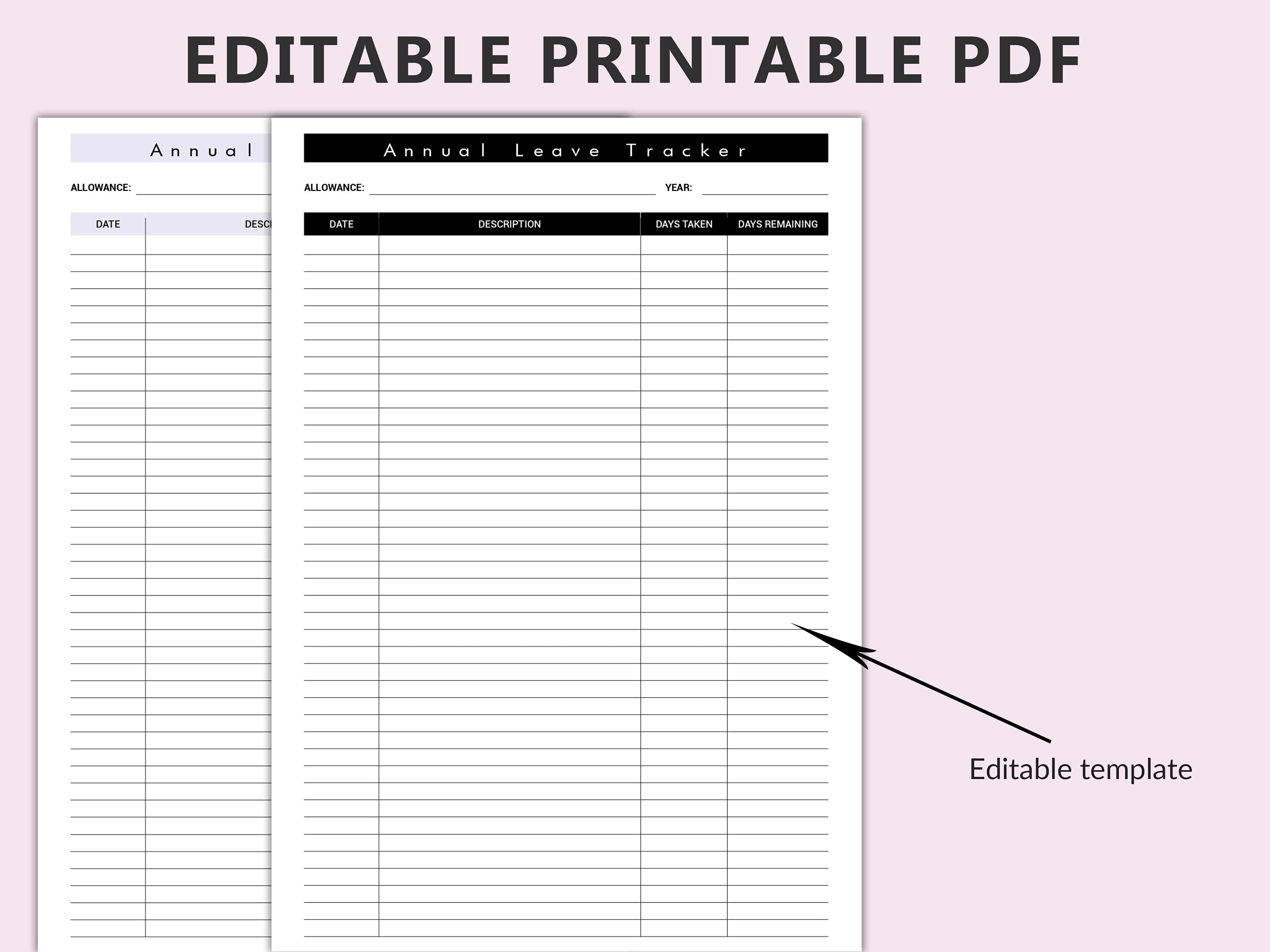 Annual Leave Tracker: Employee Time Off, Editable PDF (A4) - Etsy