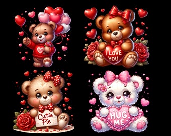 Valentine Teddy Bear Clipart, Watercolor Valentines Teddy Bear Clipart ...
