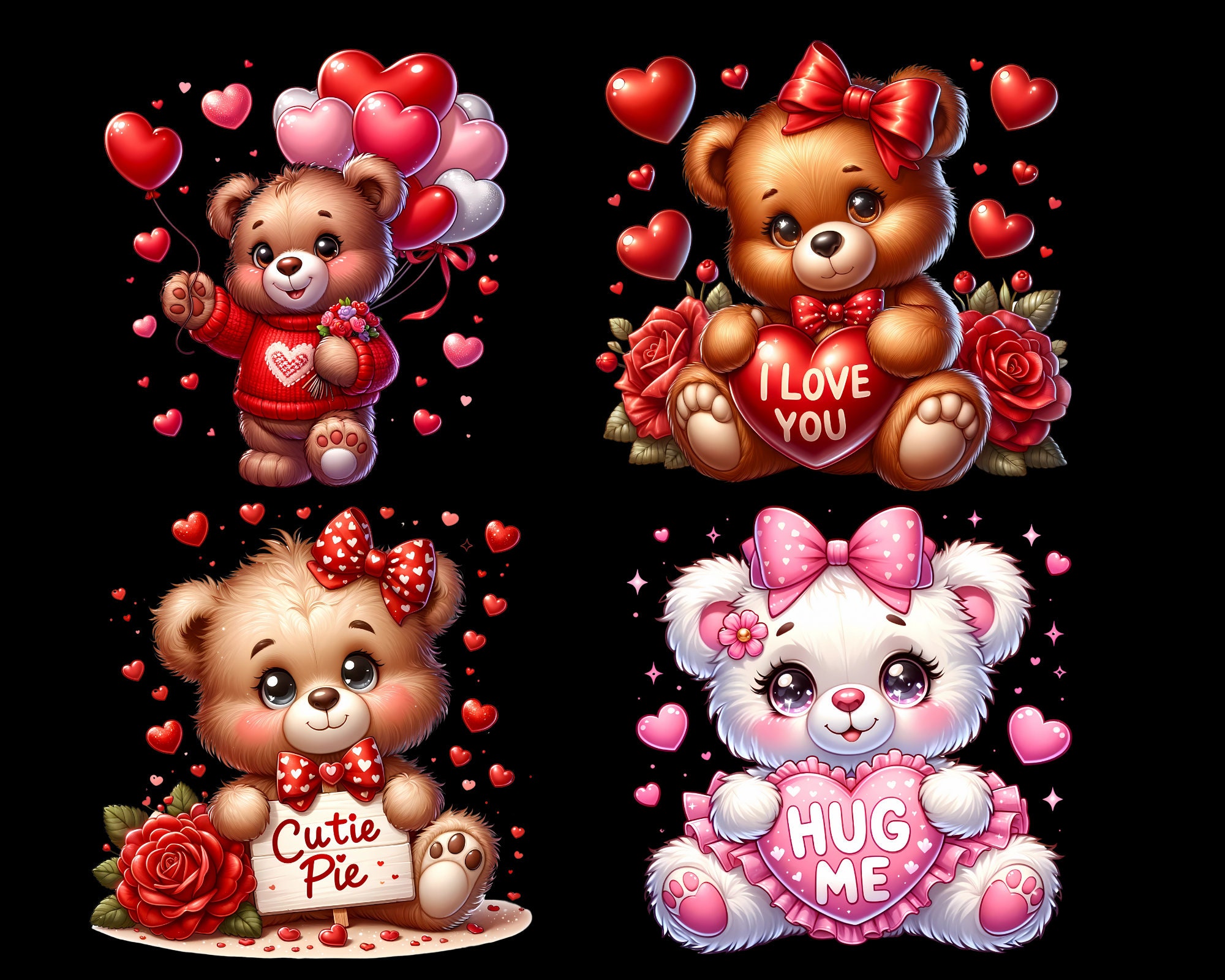 Watercolor Valentine Teddy Bear Clipart: Love Bears PNG (digital ...