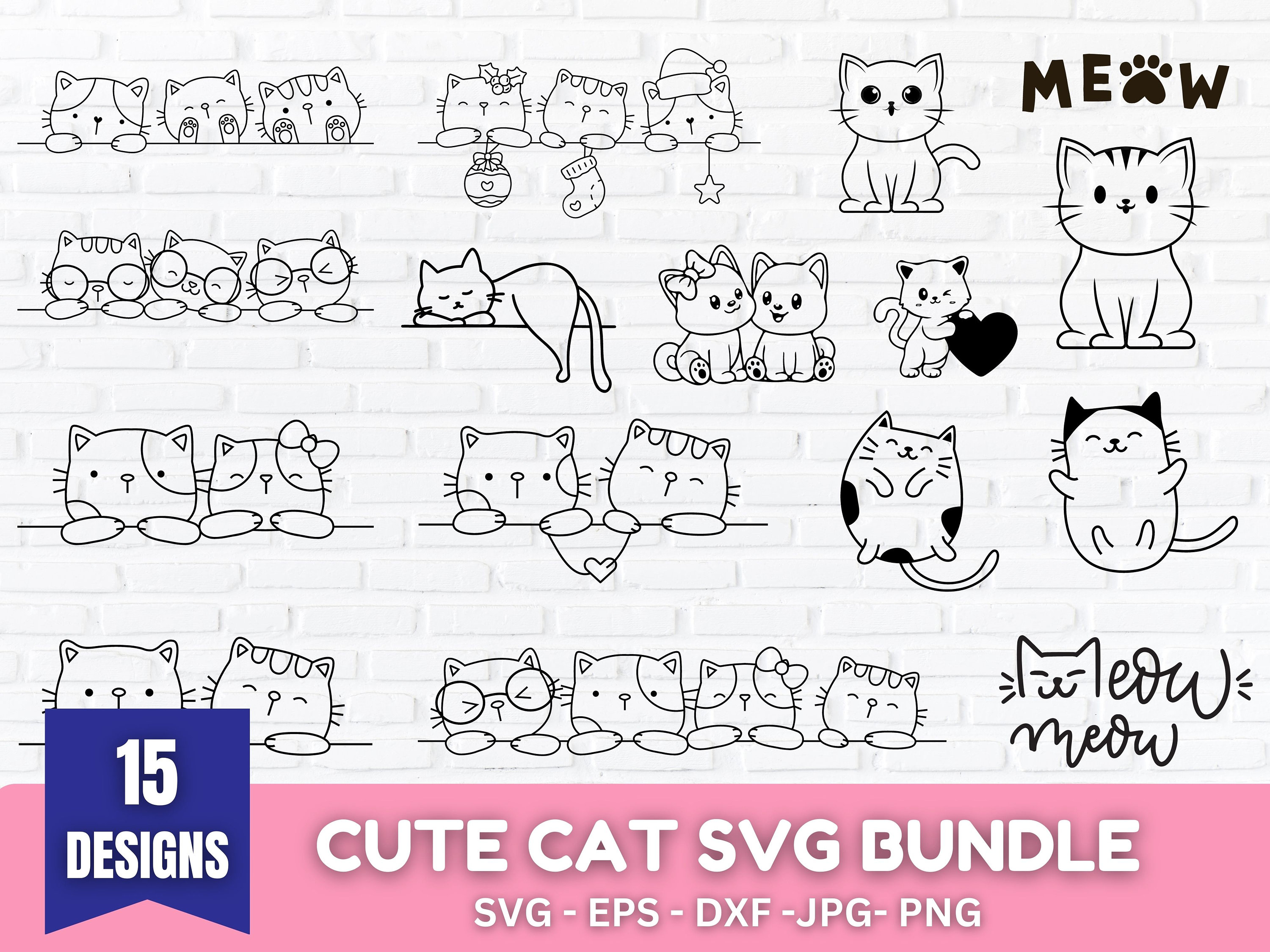 Adorable Cat SVG Bundle, Cute Cat Svg Bundle, Cute Cat Clipart, Cute ...