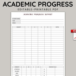 Academic Progress Report Printable and Editable, Academic Performance ...