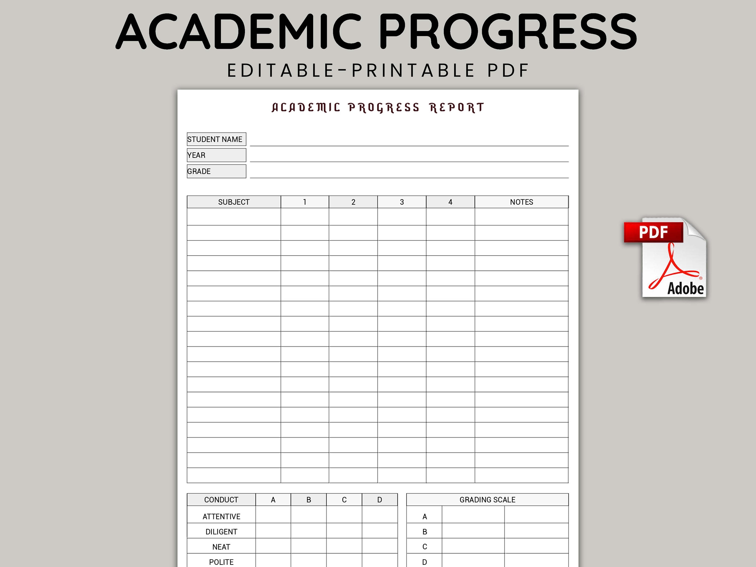 Academic Progress Report Printable And Editable Academic Performance Progress Tracking
