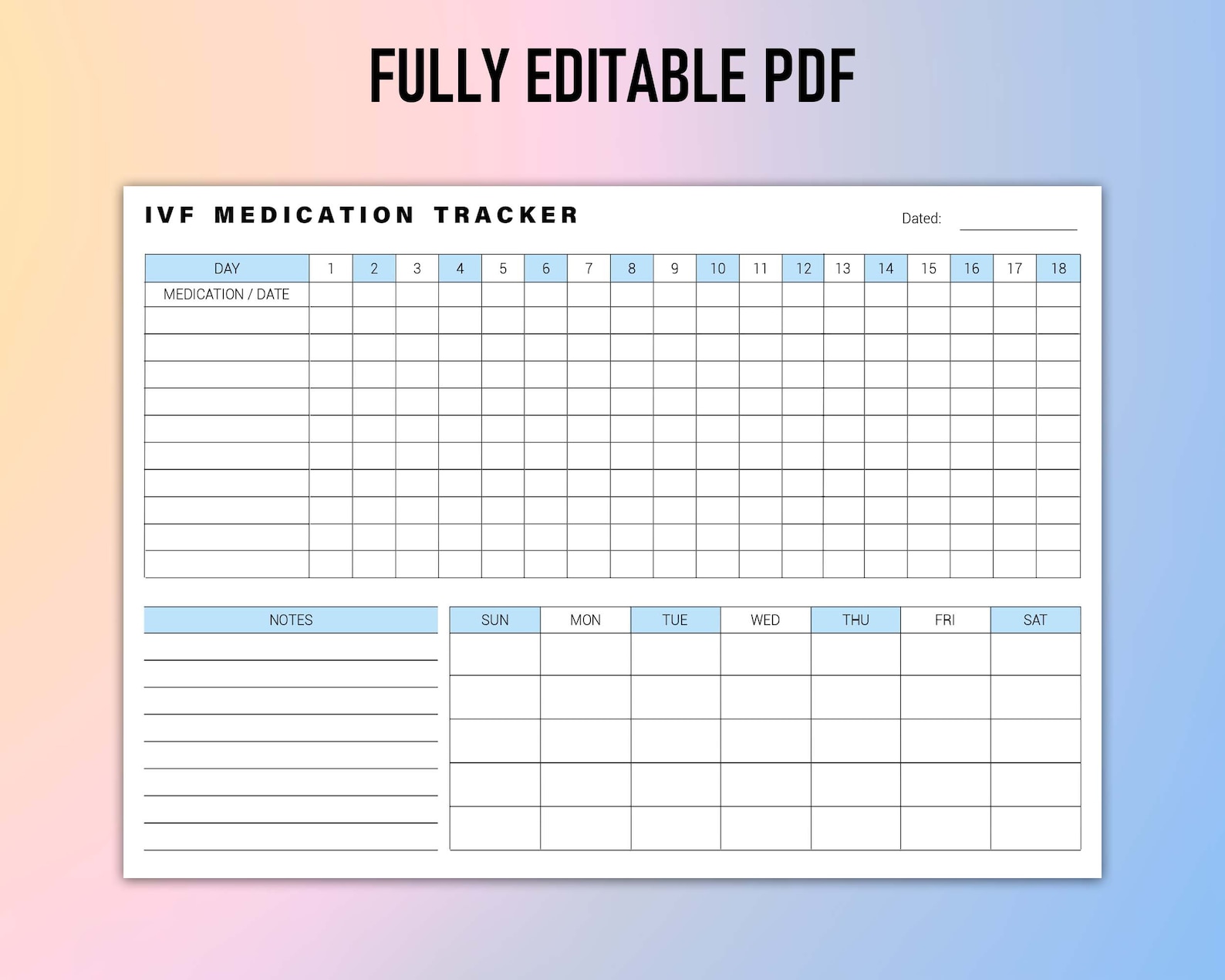 IVF Medication Tracker, Editable IVF Planner, Printable Ivf Calendar ...