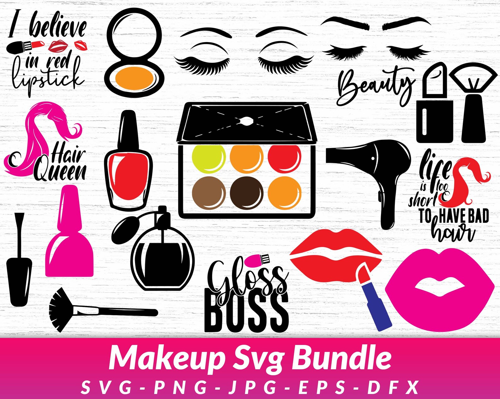 Makeup SVG Bundle Beauty Svg Cosmetics Svg Makeup Clipart Lipstick Svg ...