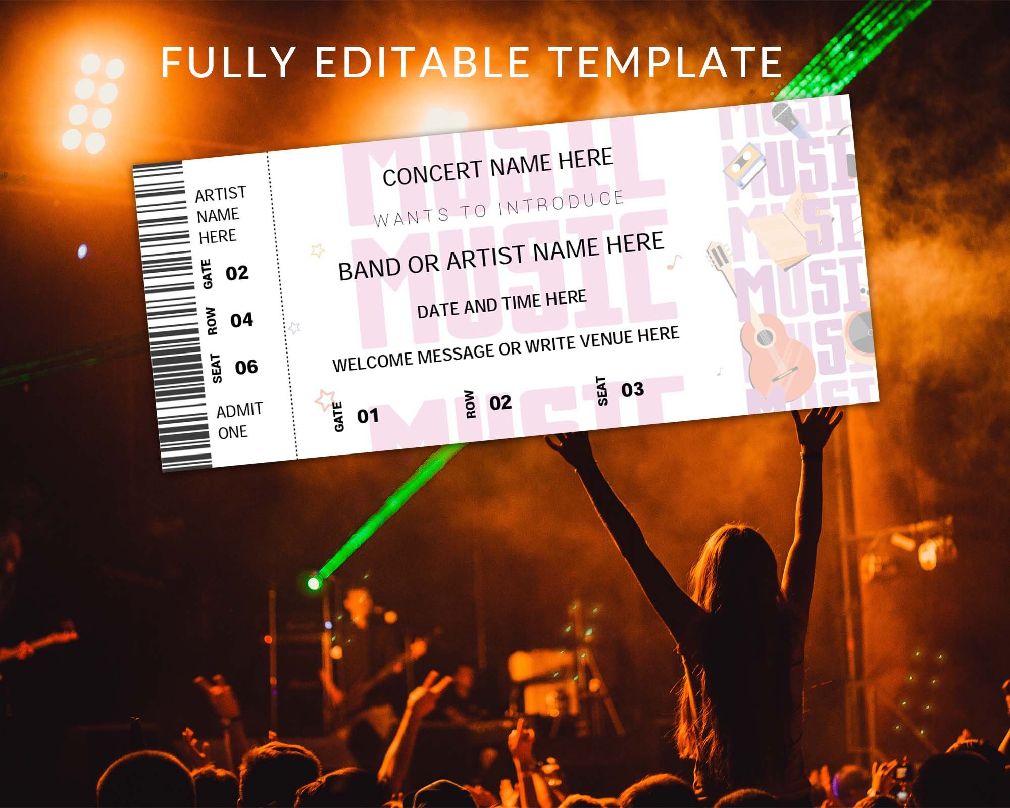 Editable Concert Ticket Template, Printable Event Ticket, Concert ...