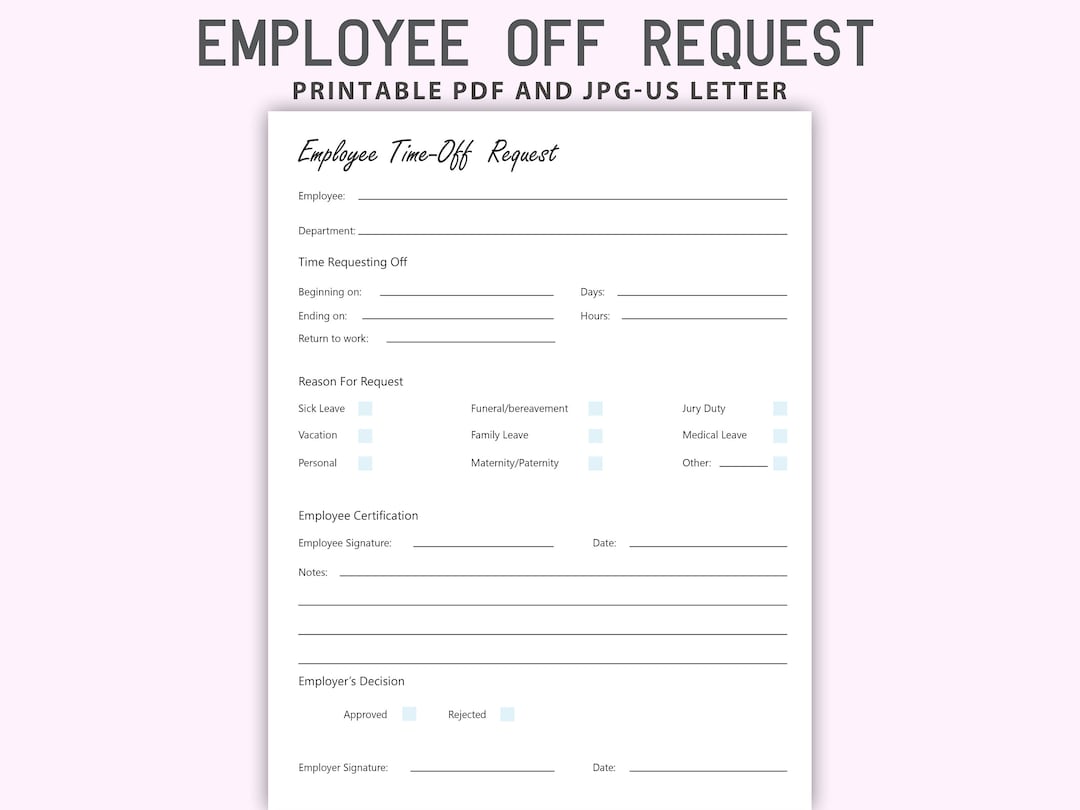 Printable Employee off Request, Employee Time-off Request Template ...