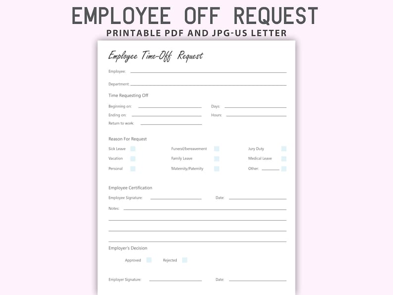 Printable Employee Time-off Request Template (PDF) - Etsy