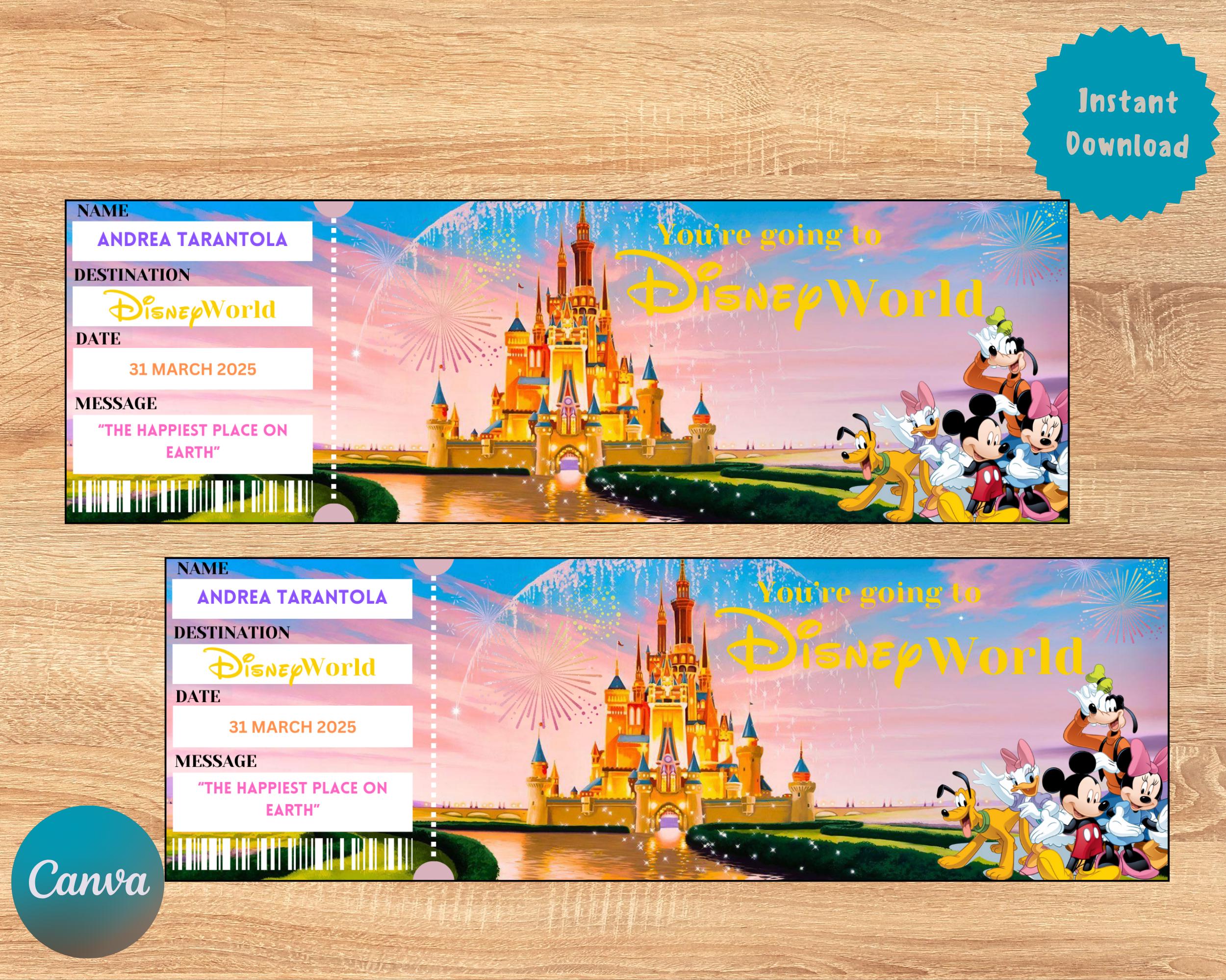 Printable Disneyland Surprise Trip Ticket: Canva Editable (instant ...
