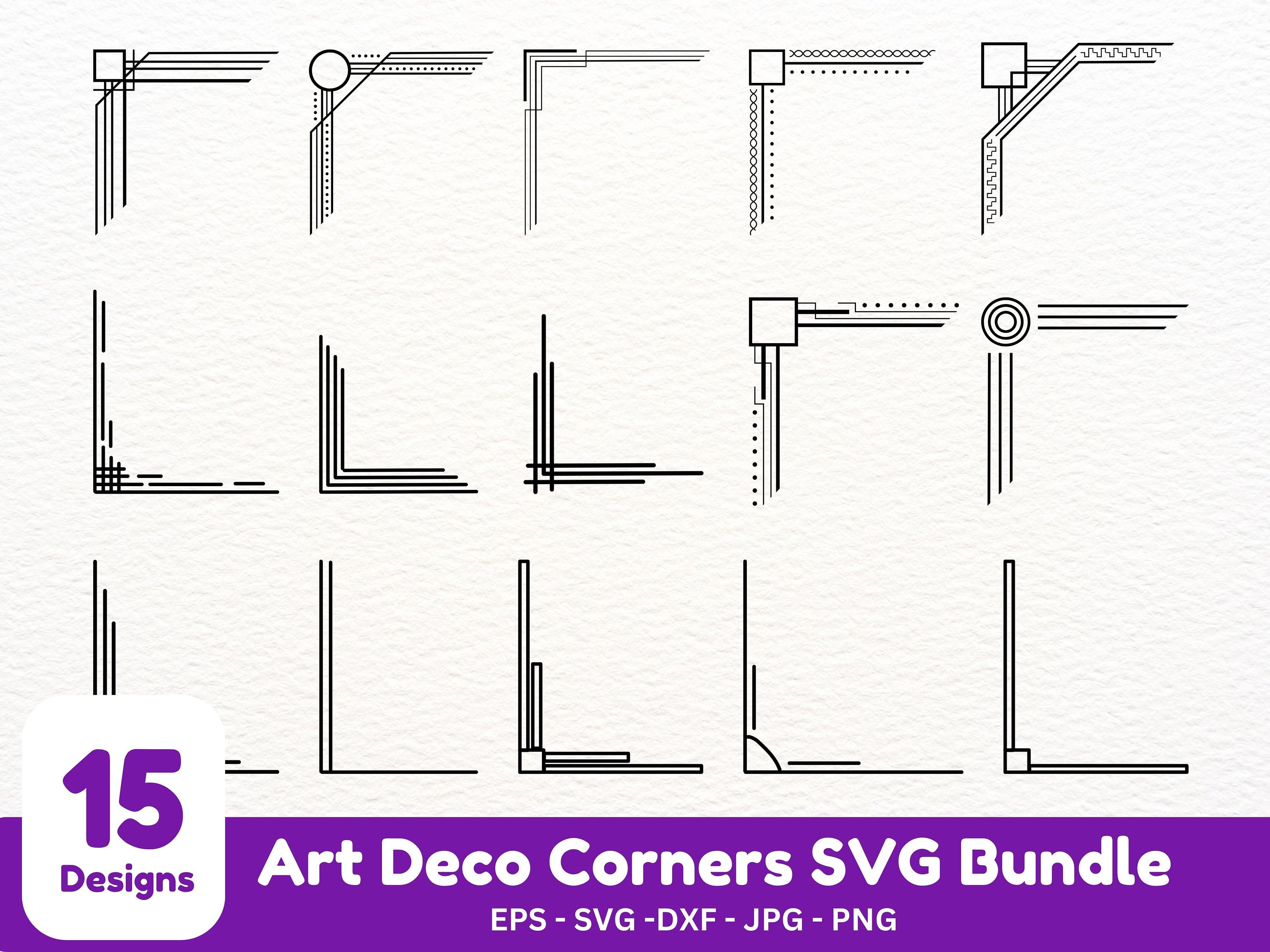 Art Deco Corner Frames SVG Bundle: Antique Border Clipart (digital ...