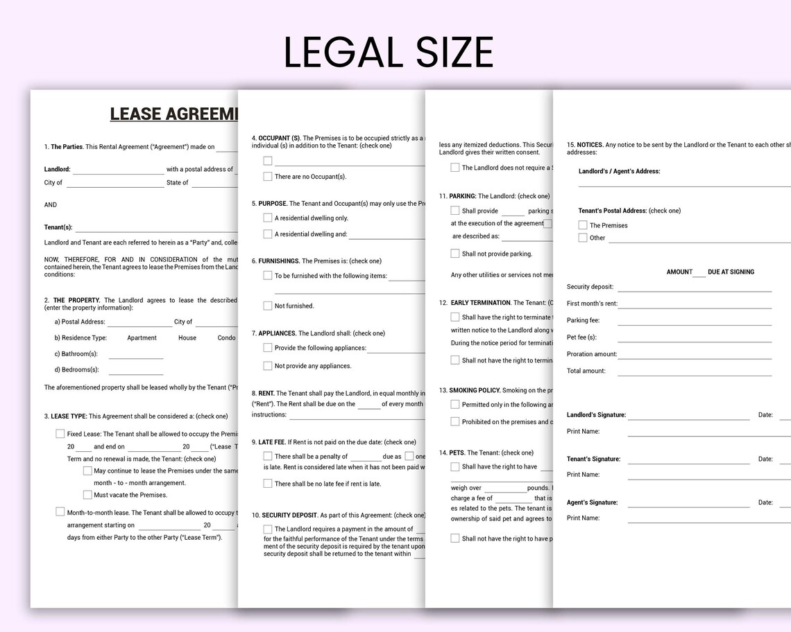 Printable Rental Agreement Template: Landlord Lease Contract (digital ...