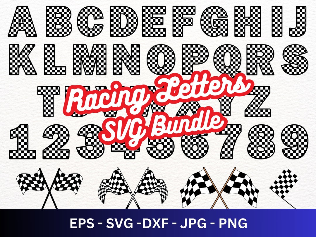 Checkered Racing Flag Letters SVG Bundle: Numbers, Clipart (digital ...