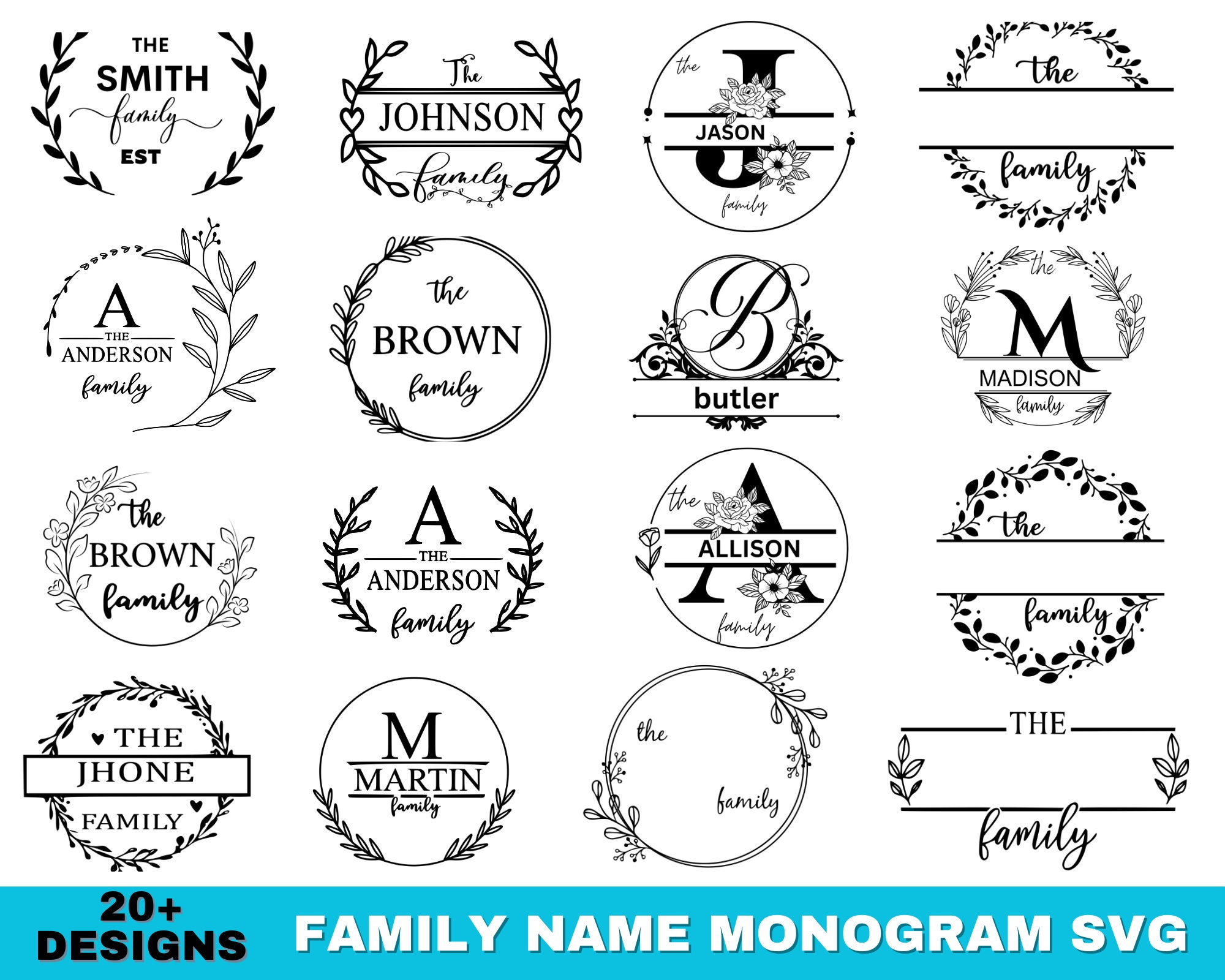 Family Name Monogram SVG Bundle: Split Monogram Designs (digital ...