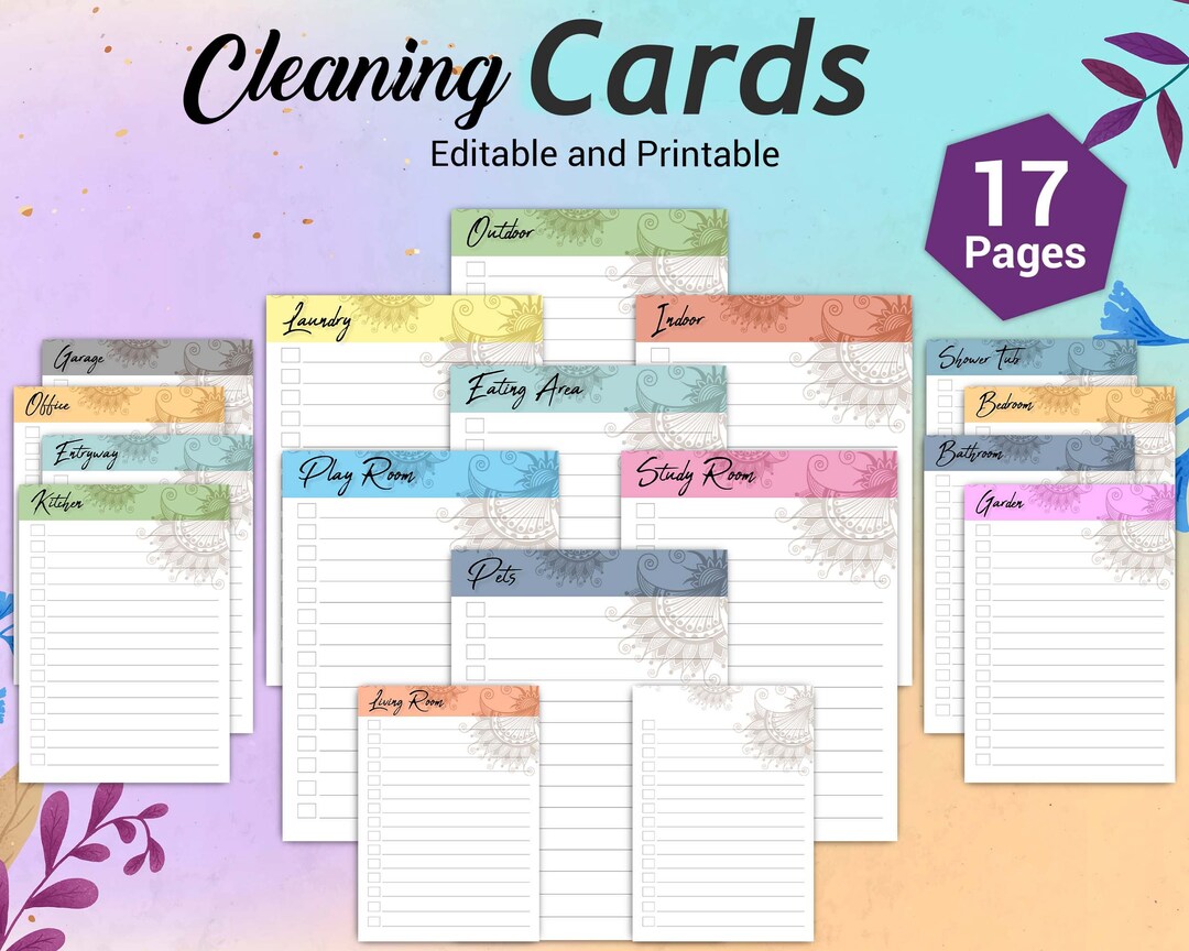 Cleaning Cards Checklist: Room by Room, Editable & Printable (PDF) - Etsy