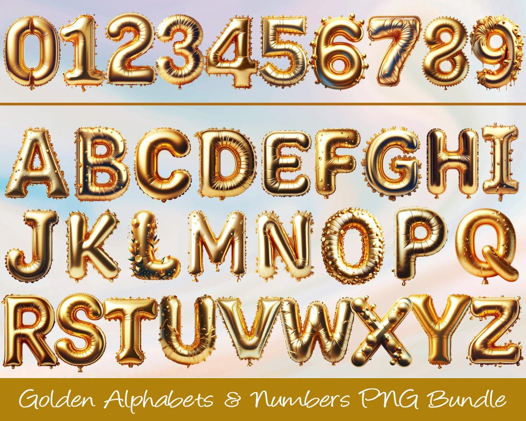 Gold Foil Balloon Alphabet Clipart | Luxury Gold Letters & Numbers PNG ...