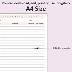 Annual Leave Tracker: Employee Time Off, Editable PDF (A4) - Etsy