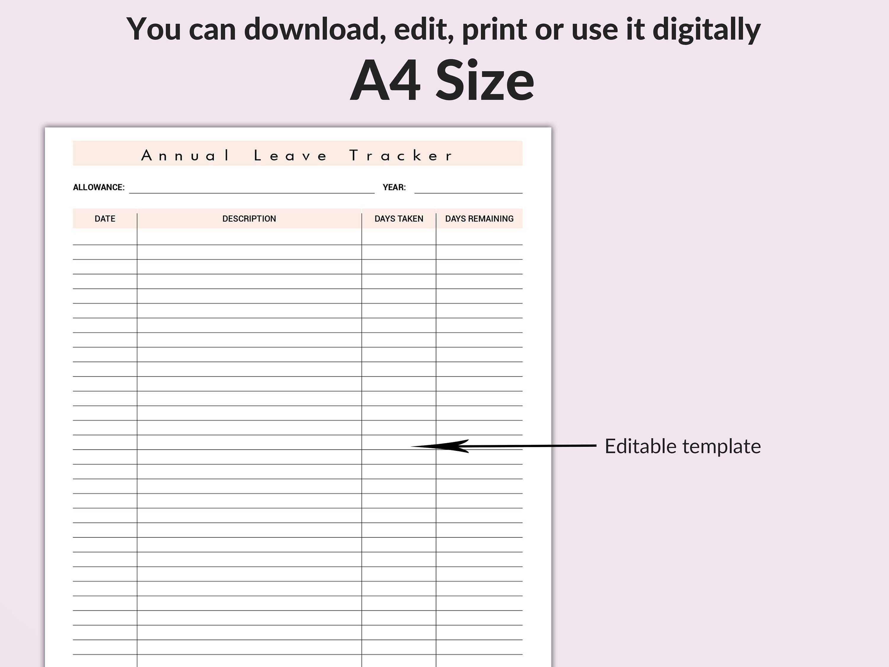 Annual Leave Tracker: Employee Time Off, Editable PDF (A4) - Etsy