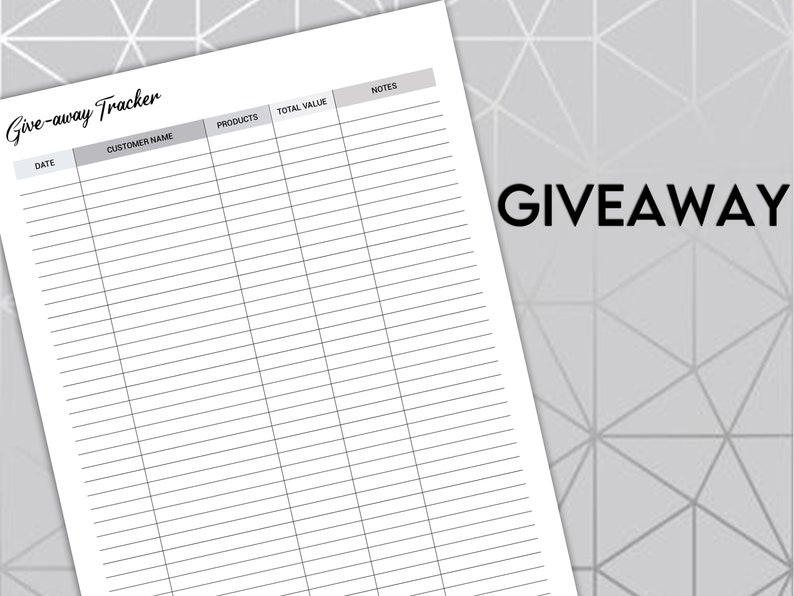 Giveaway Tracker Editable and Printable, Business Giveaway, Social ...