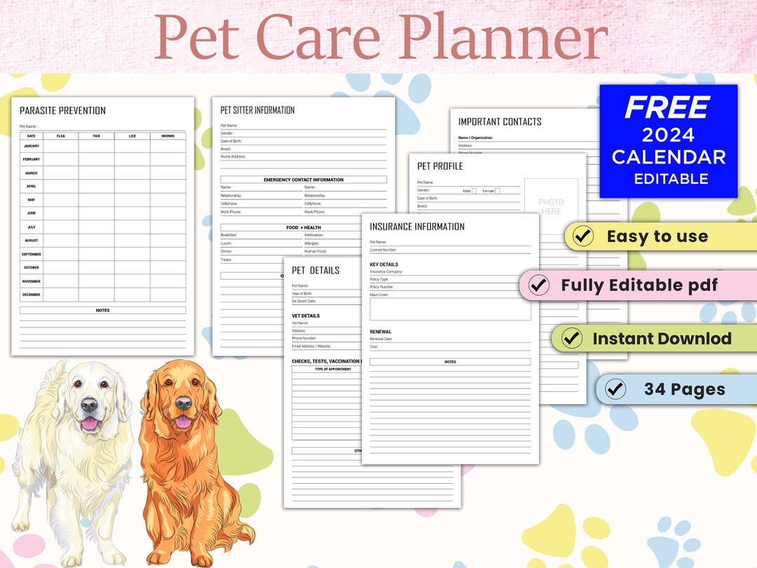 Ultimate Pet Care Planner BUNDLE, Digital and Printable for Pet Health ...