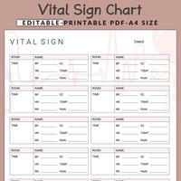Printable Vital Sign Chart, Vital Sign Log, Vital Sign Tracker, Vital ...