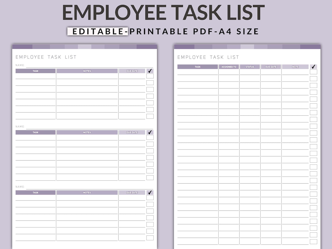 Employee Task List, Task List, Employee To-do List, Task Management ...