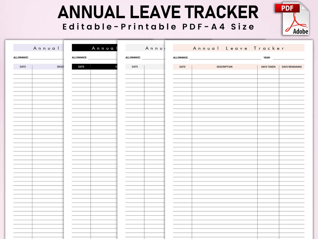 Annual Leave Tracker: Employee Time Off, Editable PDF (A4) - Etsy