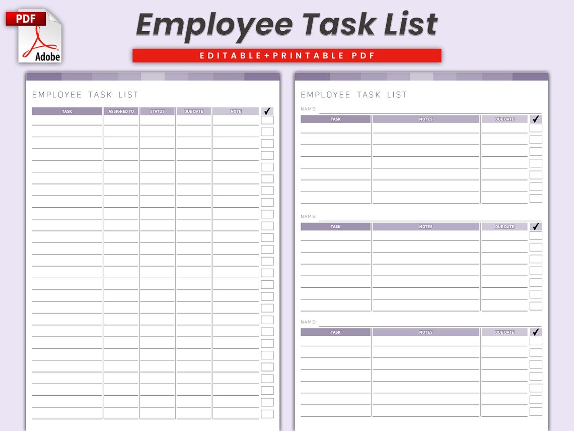 Employee Task List, Task List, Employee To-do List, Task Management ...