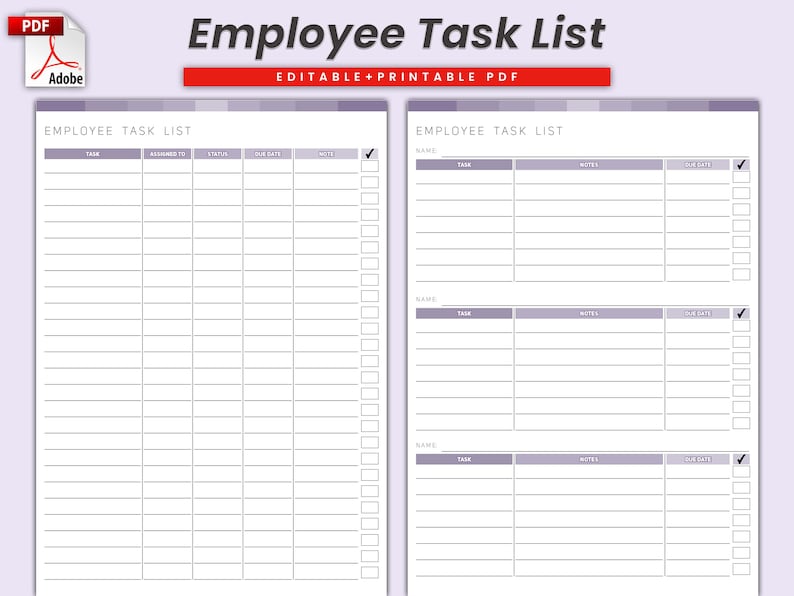 Employee Task List, Task List, Employee To-do List, Task Management ...