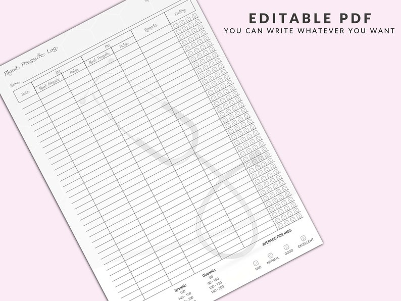 Blood Pressure Log Digital Template, Daily Blood Pressure Tracking ...
