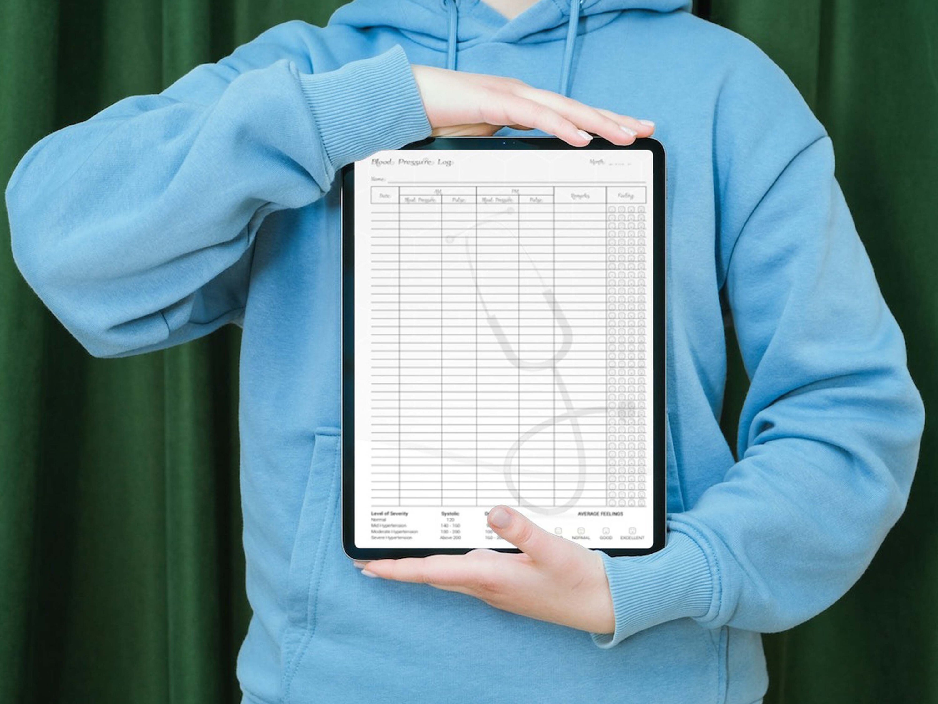 Blood Pressure Log Digital Template, Daily Blood Pressure Tracking ...