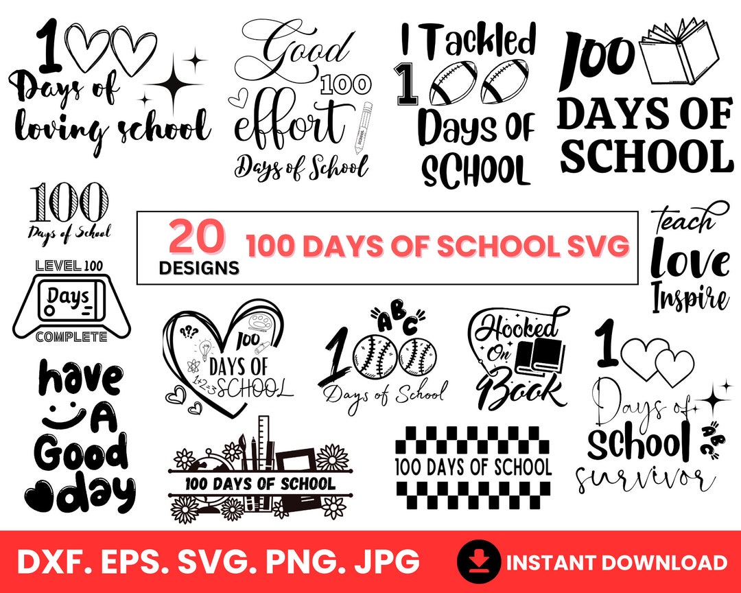100 Days of School SVG Bundle: Teacher & School Shirt Designs (digital ...