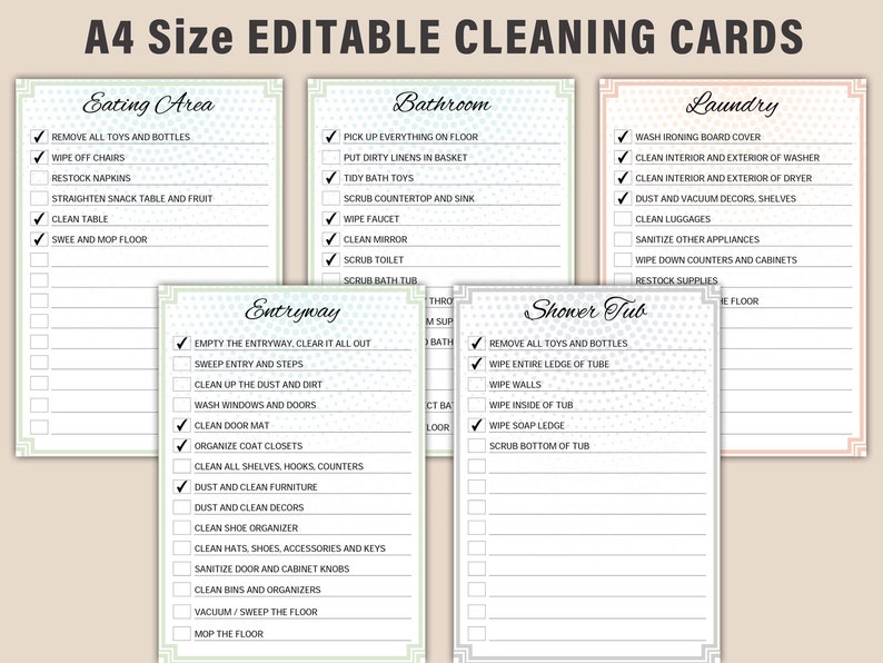 Cleaning Cards Checklist: Room by Room, Kids Chores (editable PDF) - Etsy