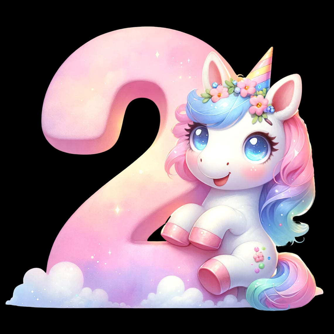 Unicorn Number Birthday Cake Topper: Rainbow Clipart Bundle (digital ...